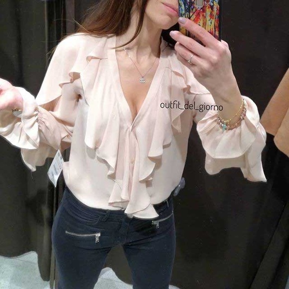 Zara | Tops | Zara Ruffled Blouse Light Pink Color Size S New | Poshmark